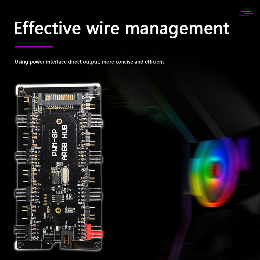 SATA Power Supply 1 to 8 Fan HUB 12V 4-Pin PWM ARGB Addressable Splitt ...