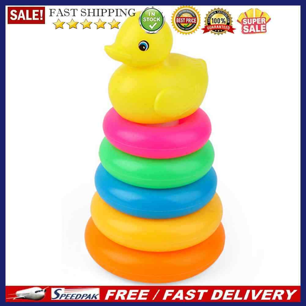 Early Educational Rainbow Tower Stacking Circle Duck Ring Puzzle Game ...