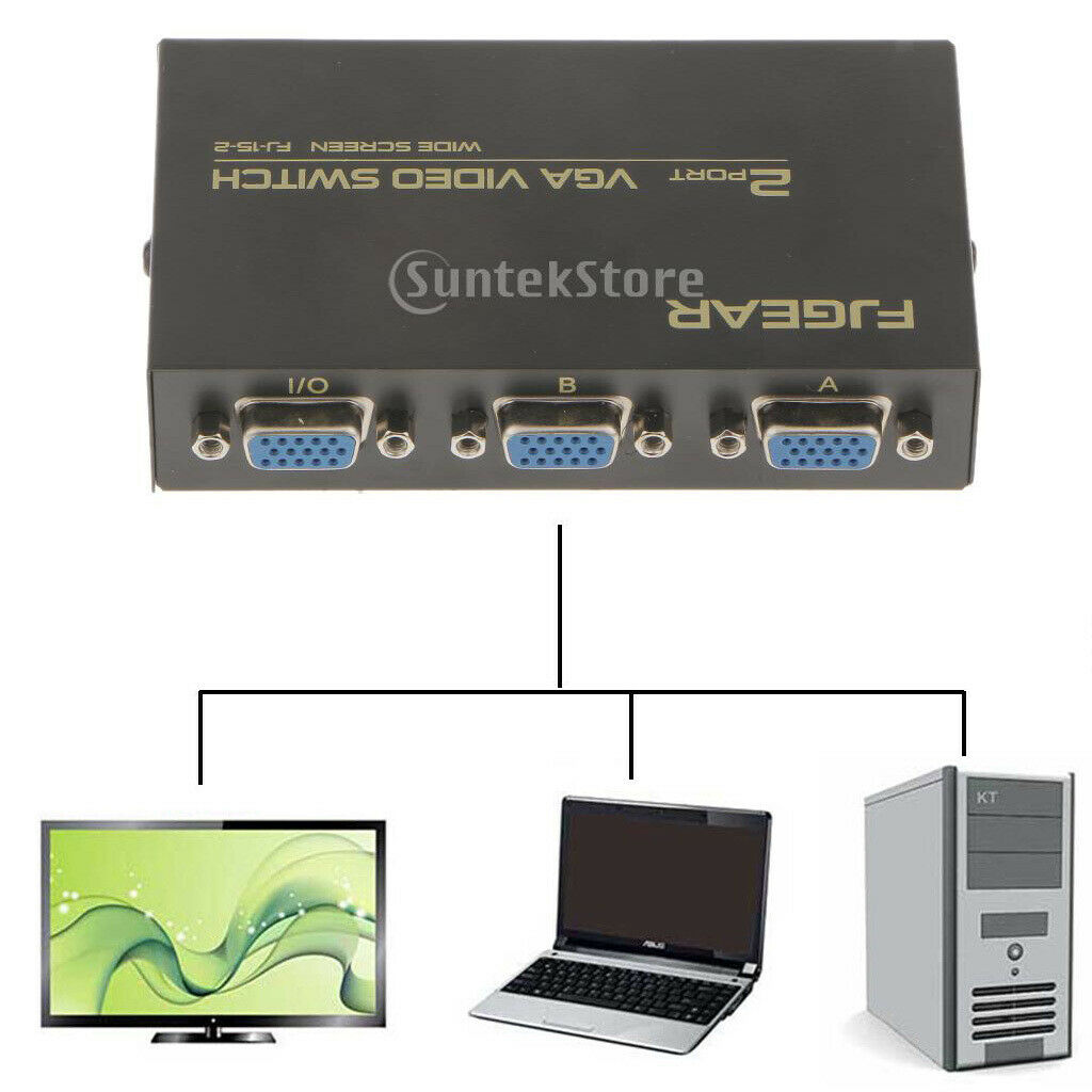 Compact 2-port VGA KVM Switch 2 In 1 Out Switch Box Distributor Splitt ...